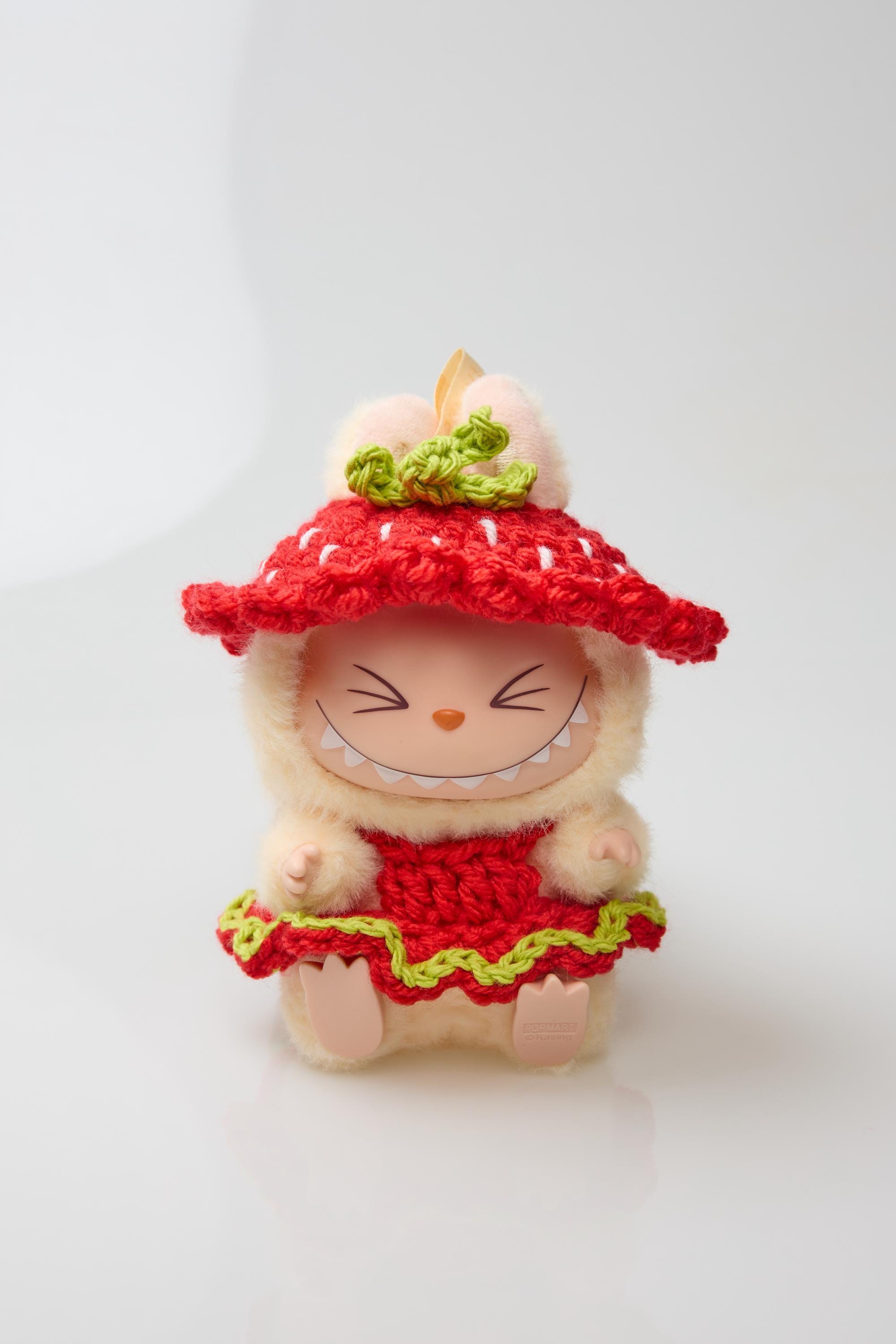 Labubu Strawberry Handmade Crochet Outfit | Hat and Dress Set | Labubu ...