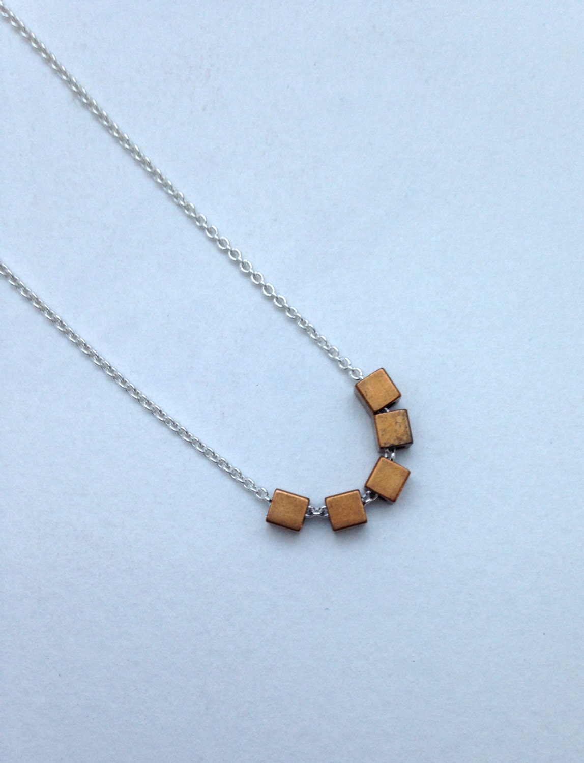 Sterling Silver Cable Chain W/ Vintage Brass CUBE Beads MODERN - Etsy