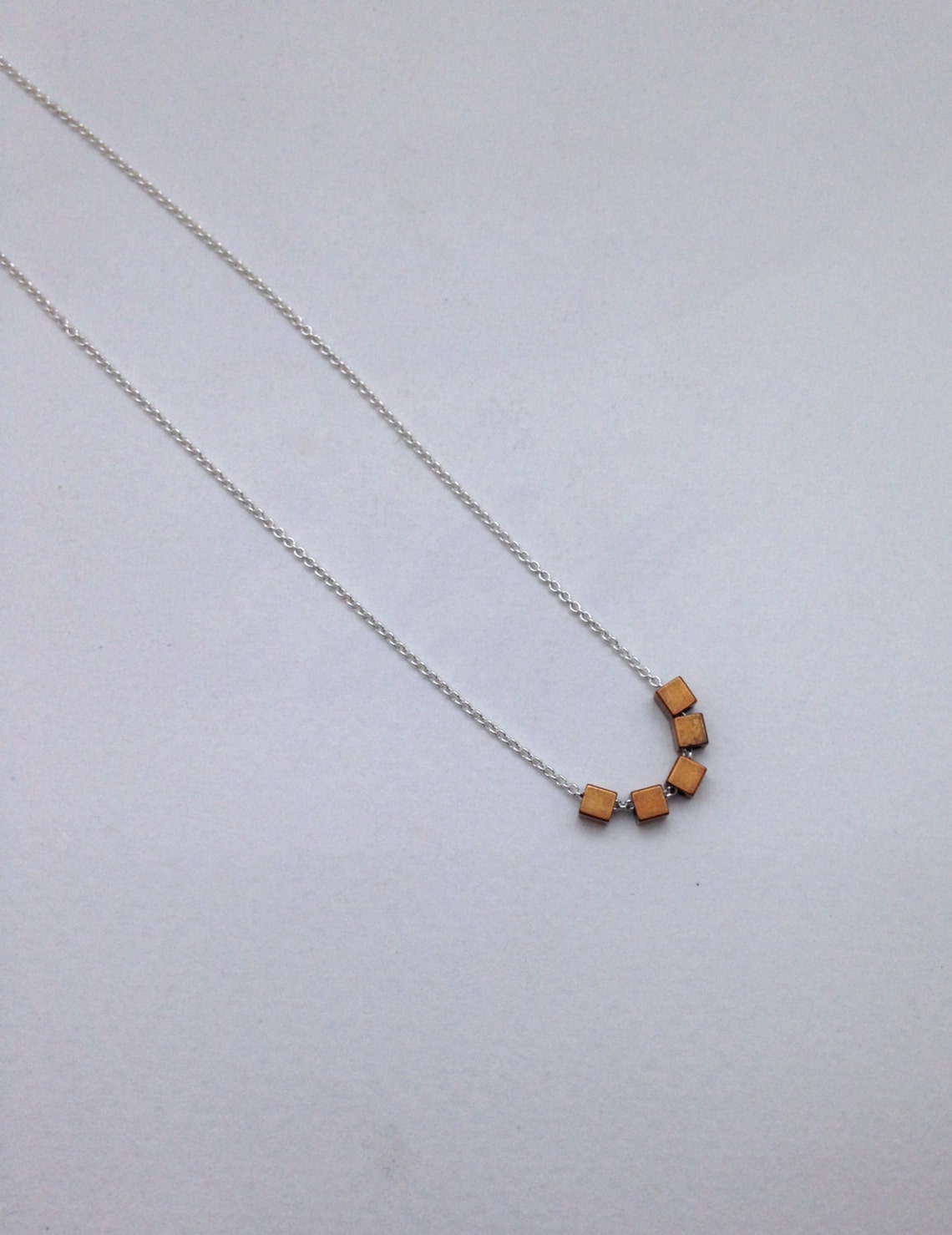 Sterling Silver Cable Chain W/ Vintage Brass CUBE Beads MODERN - Etsy