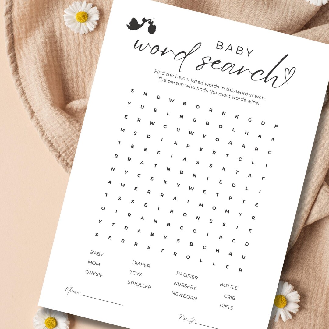 Baby Shower Games Printable Word Search Editable Template Gender ...