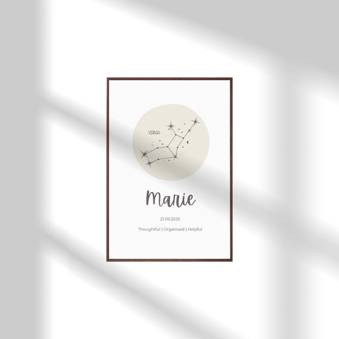 Minimal Virgo Zodiac Nursery Star Sign Poster for Neutral Baby Room ...