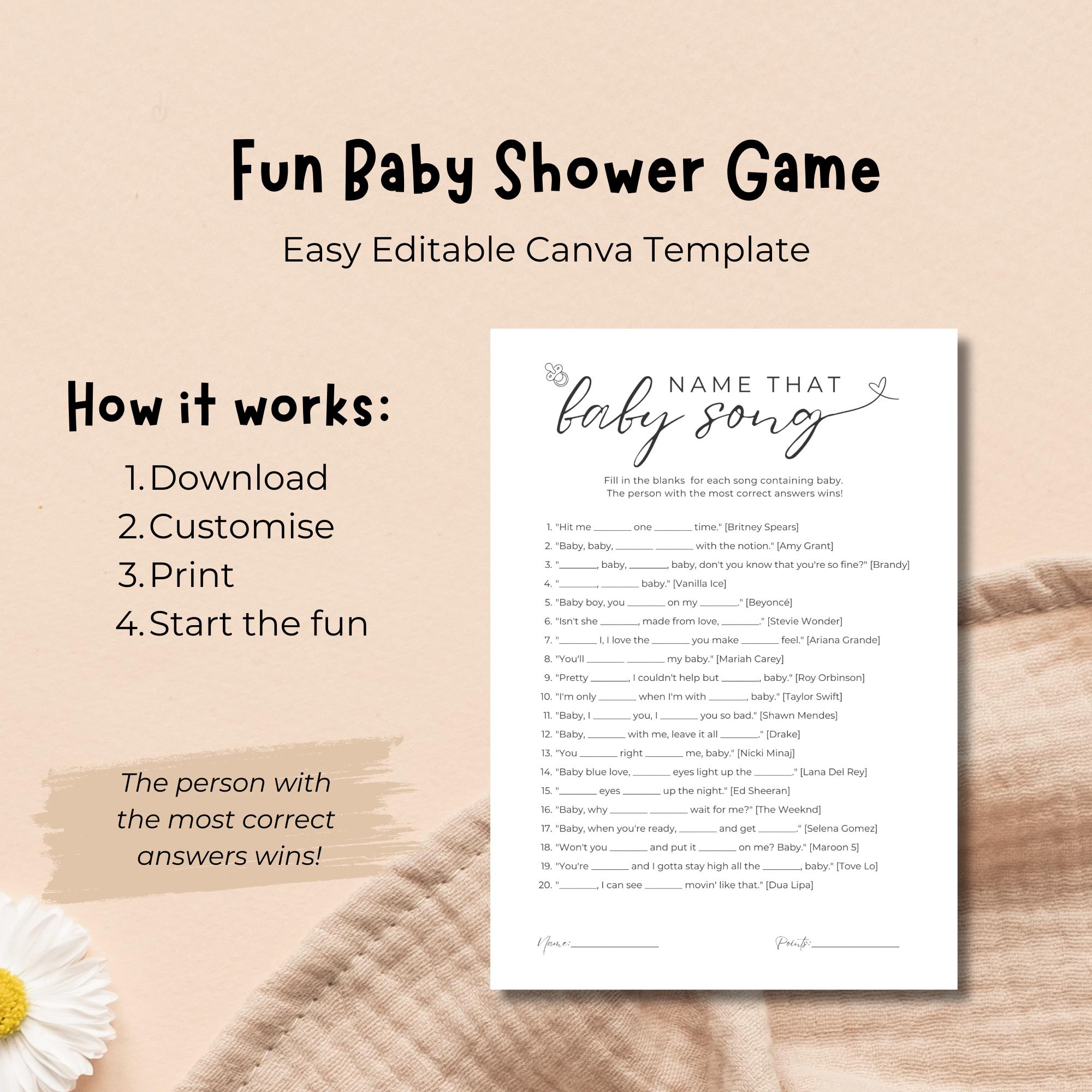 Baby Shower Games Printable Name That Baby Song Editable Template ...