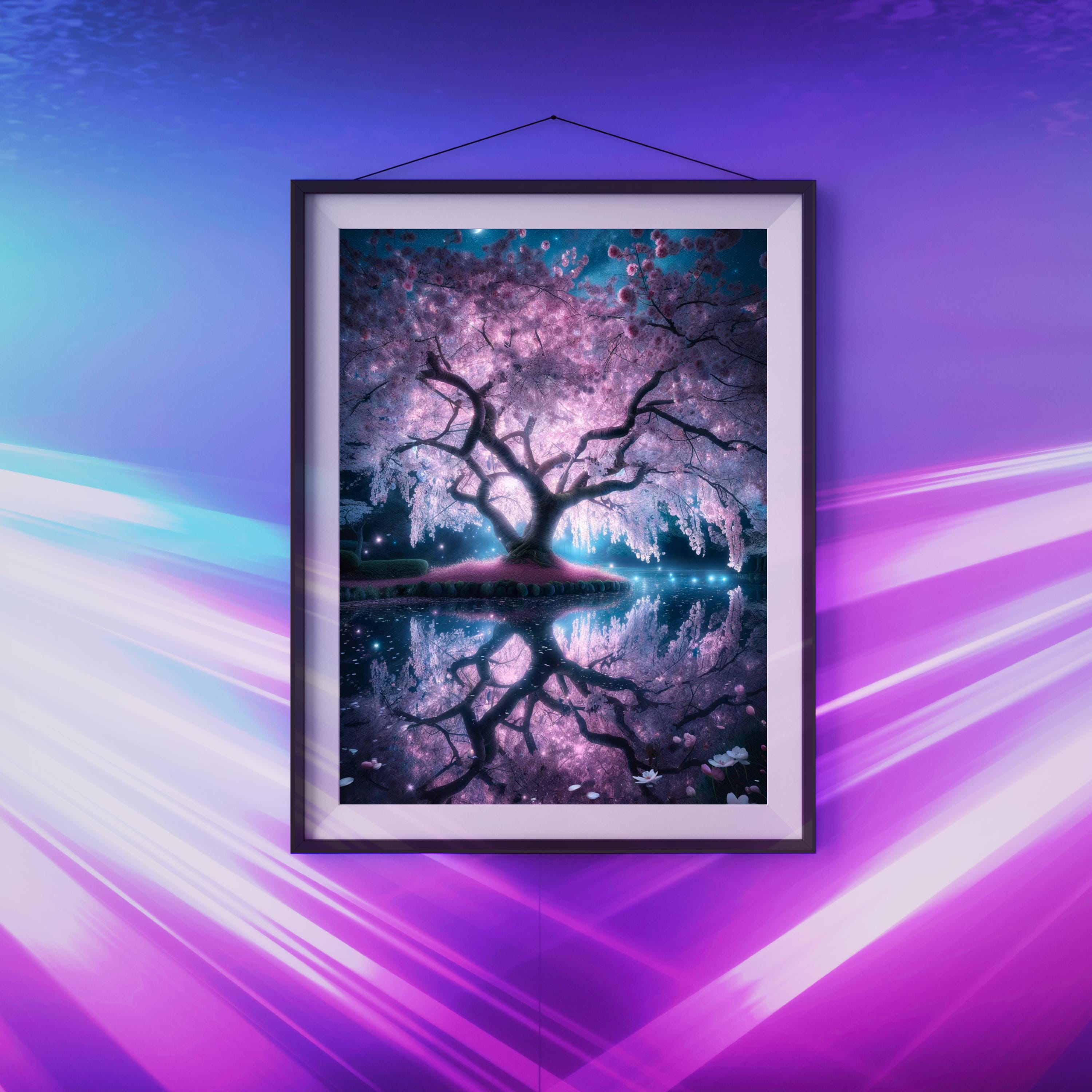 Enchanted Wishing Tree Art Print, Ethereal Cherry Blossom Landscape ...
