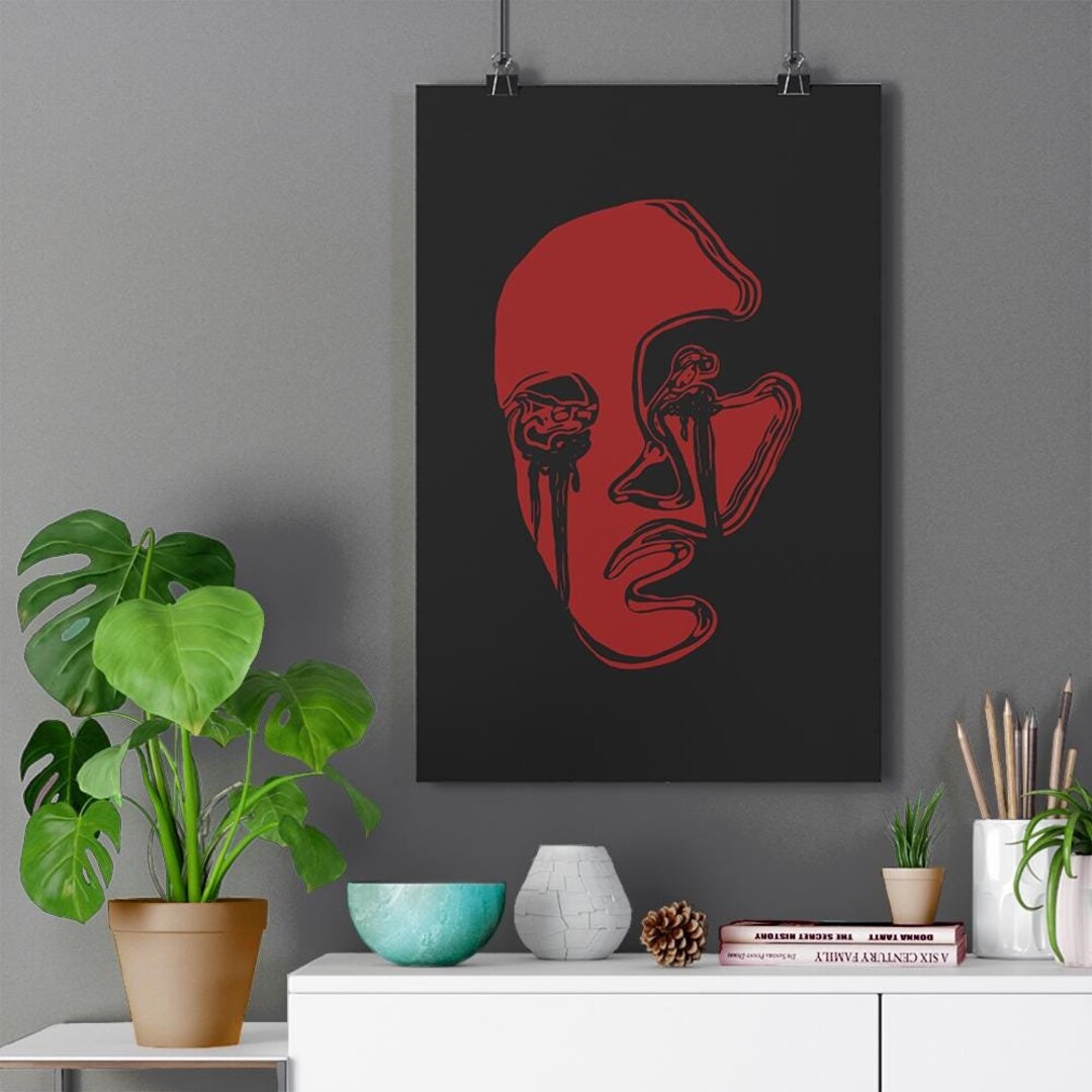 Abstract Expressionism Poster Wall Art Red Face Artwork, Minimalist ...