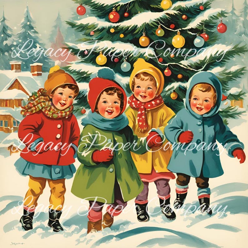 Nostalgic MCM 1950s Children at Christmas Clipart Set - Etsy