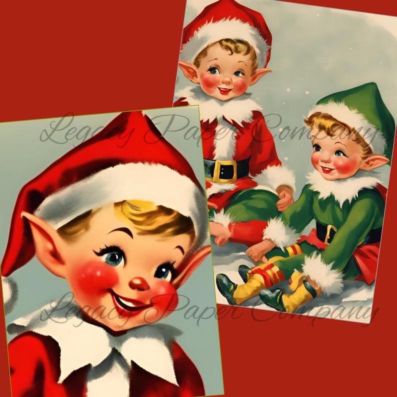 1950s, 1960s Vintage Elves Clipart Pack | 10 Pngs | 300 DPI Digital ...