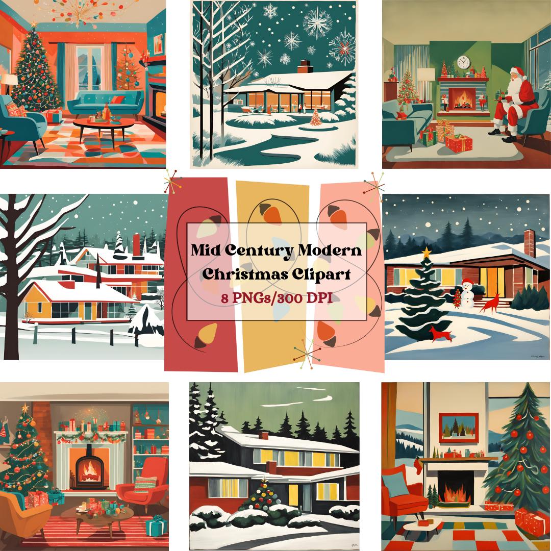 Mid Century Modern Christmas Clipart - Etsy