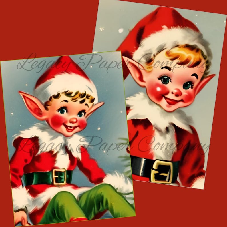 1950s, 1960s Vintage Elves Clipart Pack | 10 Pngs | 300 DPI Digital ...