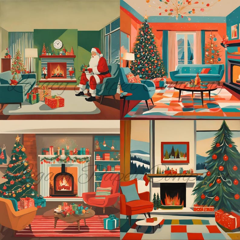 Mid Century Modern Christmas Clipart - Etsy
