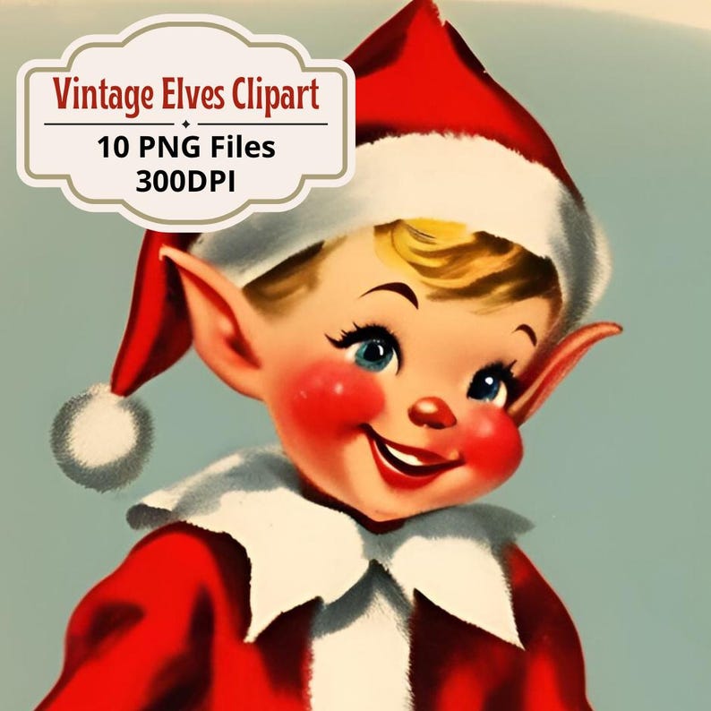 1950s, 1960s Vintage Elves Clipart Pack | 10 Pngs | 300 DPI Digital ...