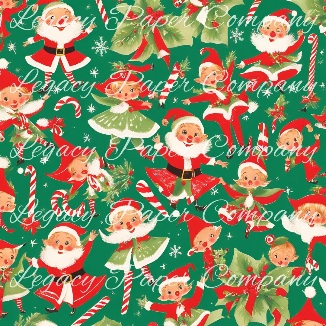 Vintage, Retro Digital Christmas Wallpaper Wrapping Paper - Etsy