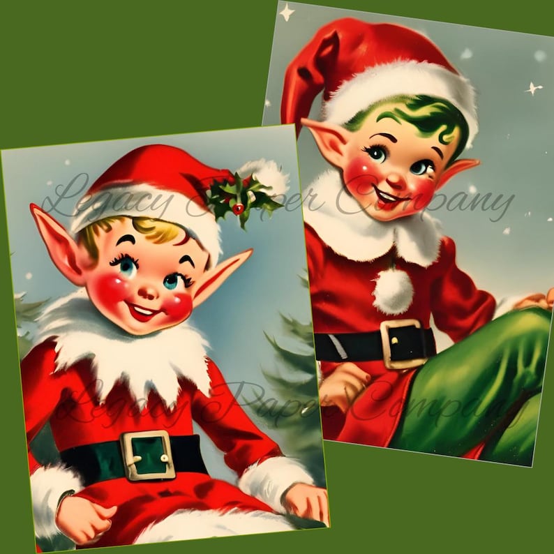 1950s, 1960s Vintage Elves Clipart Pack | 10 Pngs | 300 DPI Digital ...