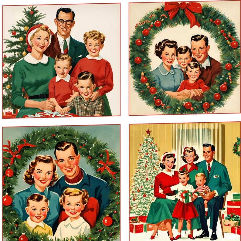 1950s Christmas Clipart Set | Families & Children | 300 DPI, 14 Pngs ...