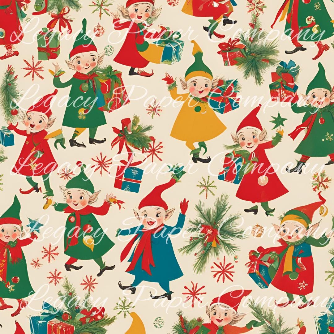 Vintage, Retro Digital Christmas Wallpaper Wrapping Paper II - Etsy