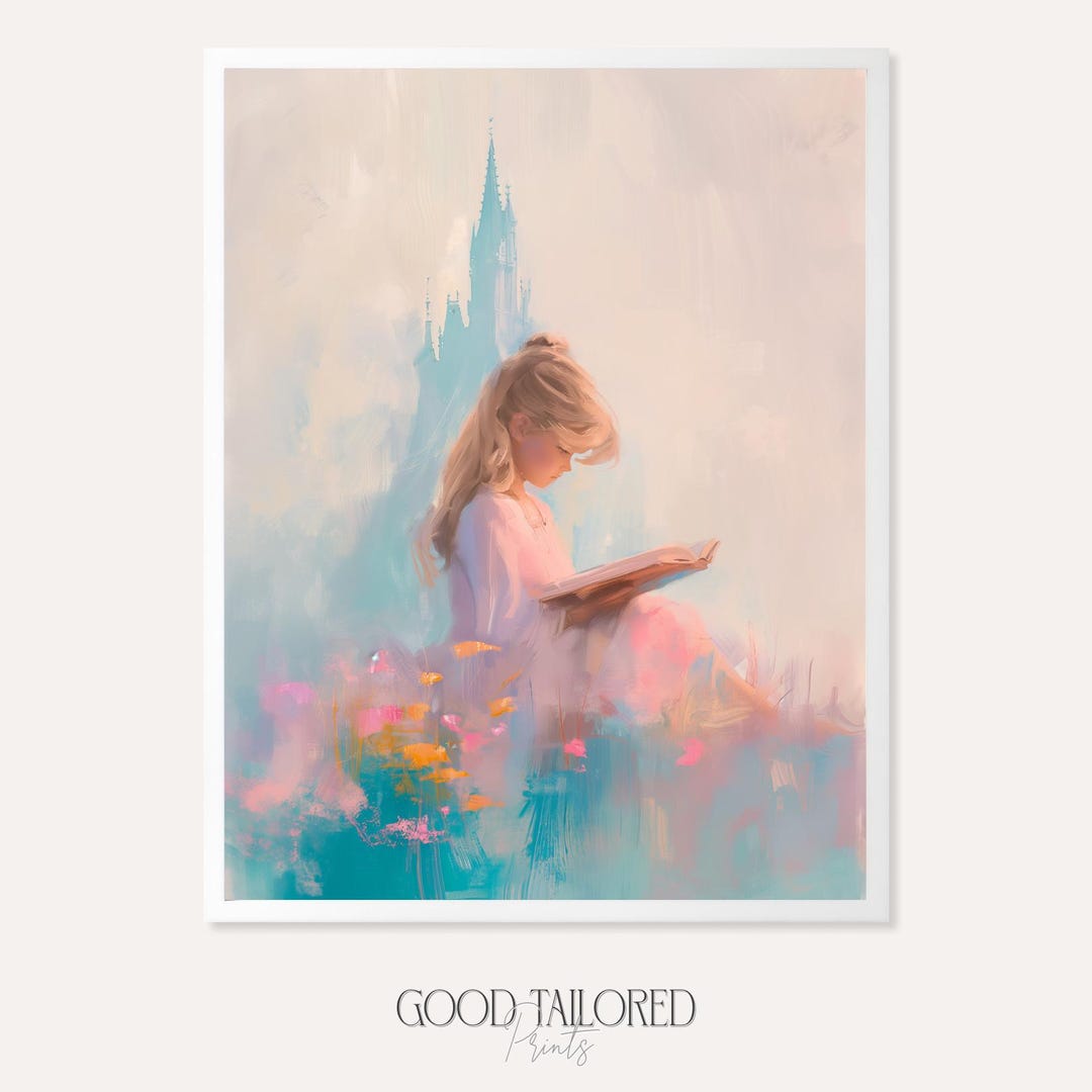 Blonde Girl Reading Illustration | Pastel Book Lover Wall Art | Pink ...
