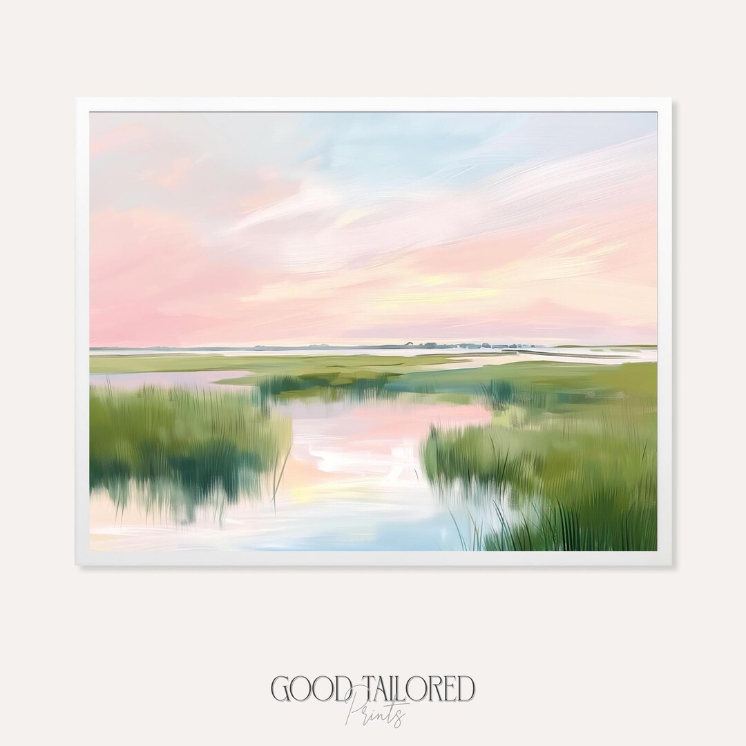 Pink Marsh Sunset Landscape Painting | Serene Lowcountry Watercolor Art ...