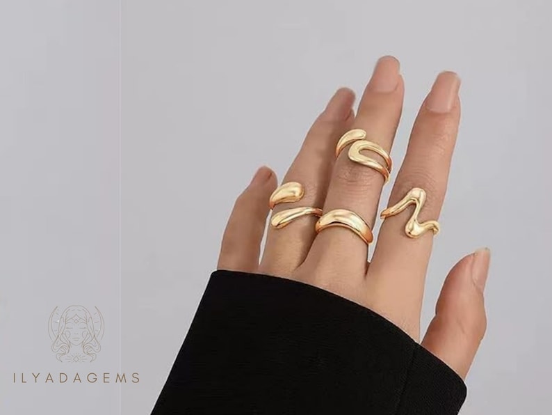 Gold Color Chunky Ring Set: Stainless Steel Boho Knuckle Rings - Etsy