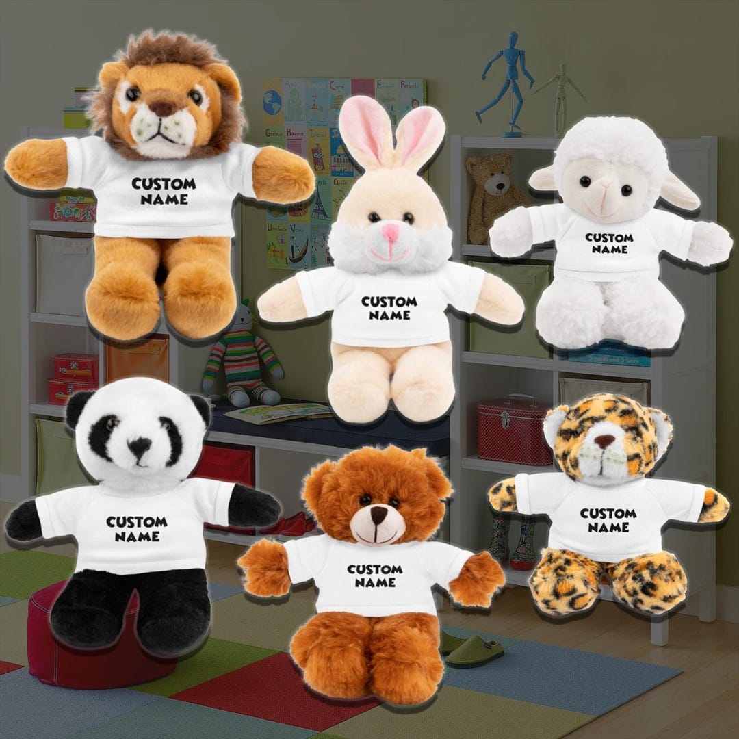 Custom Name Personalized Stuffed Animal Panda, Lion, Bear, Bunny ...