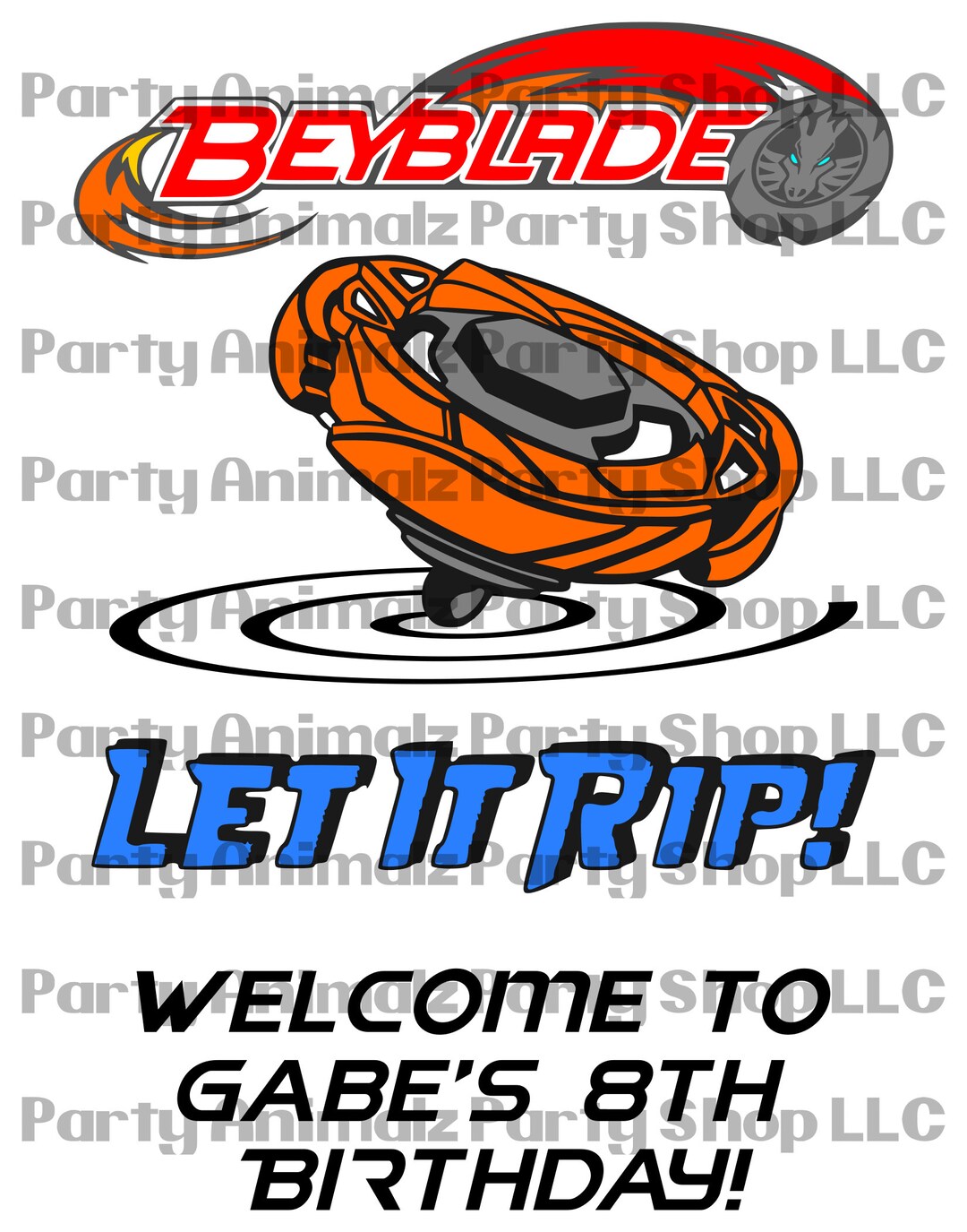 22 Inches X 28 Inches Custom Large Printable Beyblade Let It Rip Banner ...