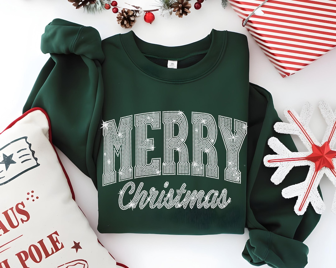 Sparkly Merry Christmas Sweatshirt, Christmas Bling Hoodie, Sparkly ...