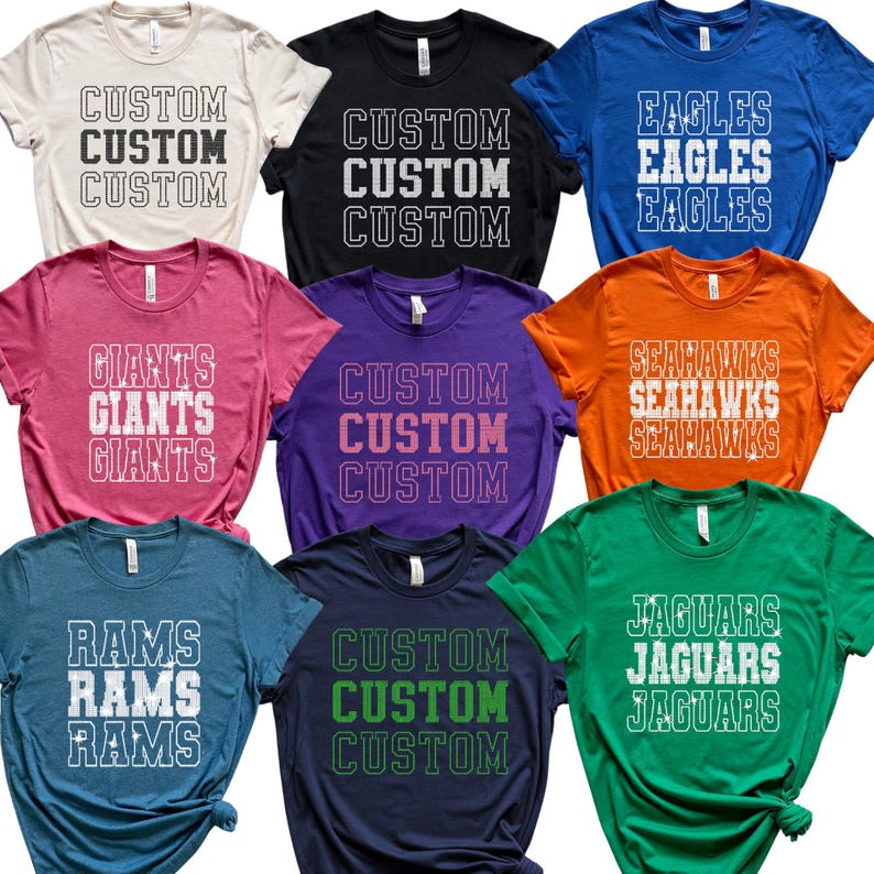 Rhinestone Custom Team Name Shirt, Custom Mascot Bling Shirt, Custom ...