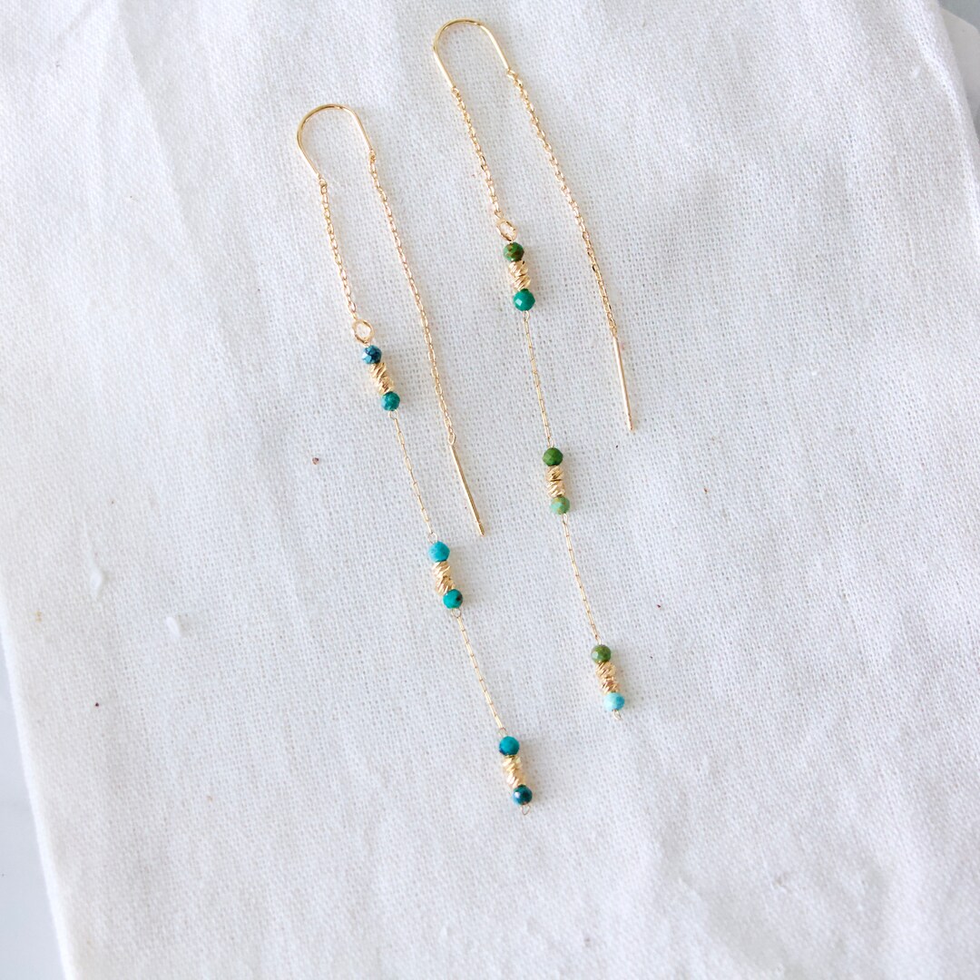 African Turquoise Beaded Threader Earrings - Etsy