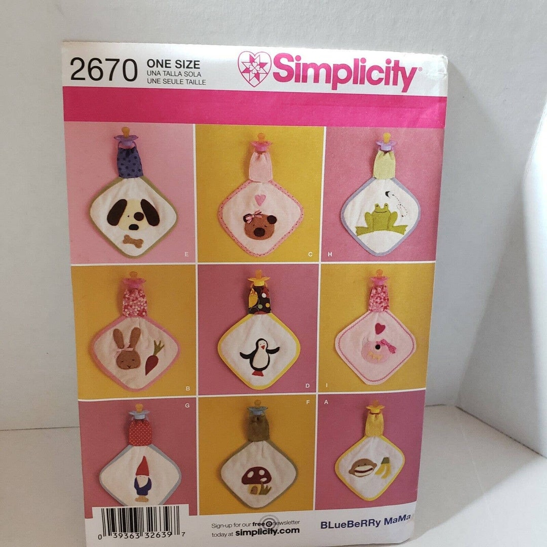 Simplicity 2670 Sewing Pattern Baby Binky Pacifier Blanket 9 Variations ...