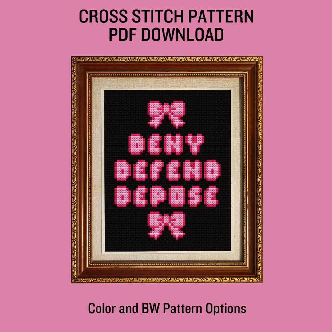 Deny Defend Depose (bows) Small Cross Stitch Instant PDF Download - Etsy