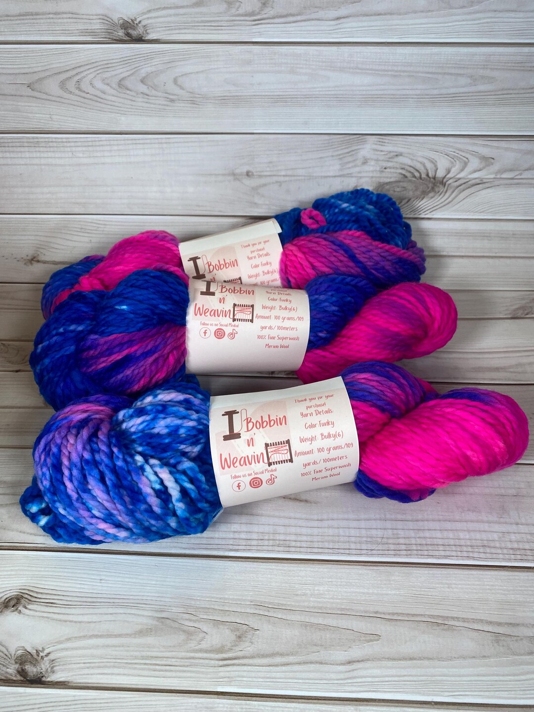 Pink and Blue Bulky Yarn, Funky Yarn, Hand Dyed Yarn, Art Yarn, 109 ...