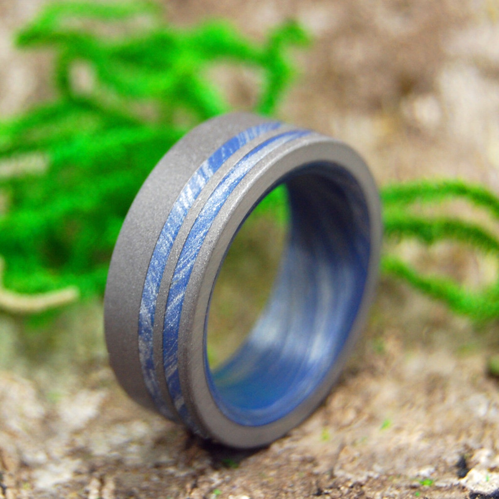 Mens Ring Blue Rings Wedding Rings Titanium Rings Wood - Etsy