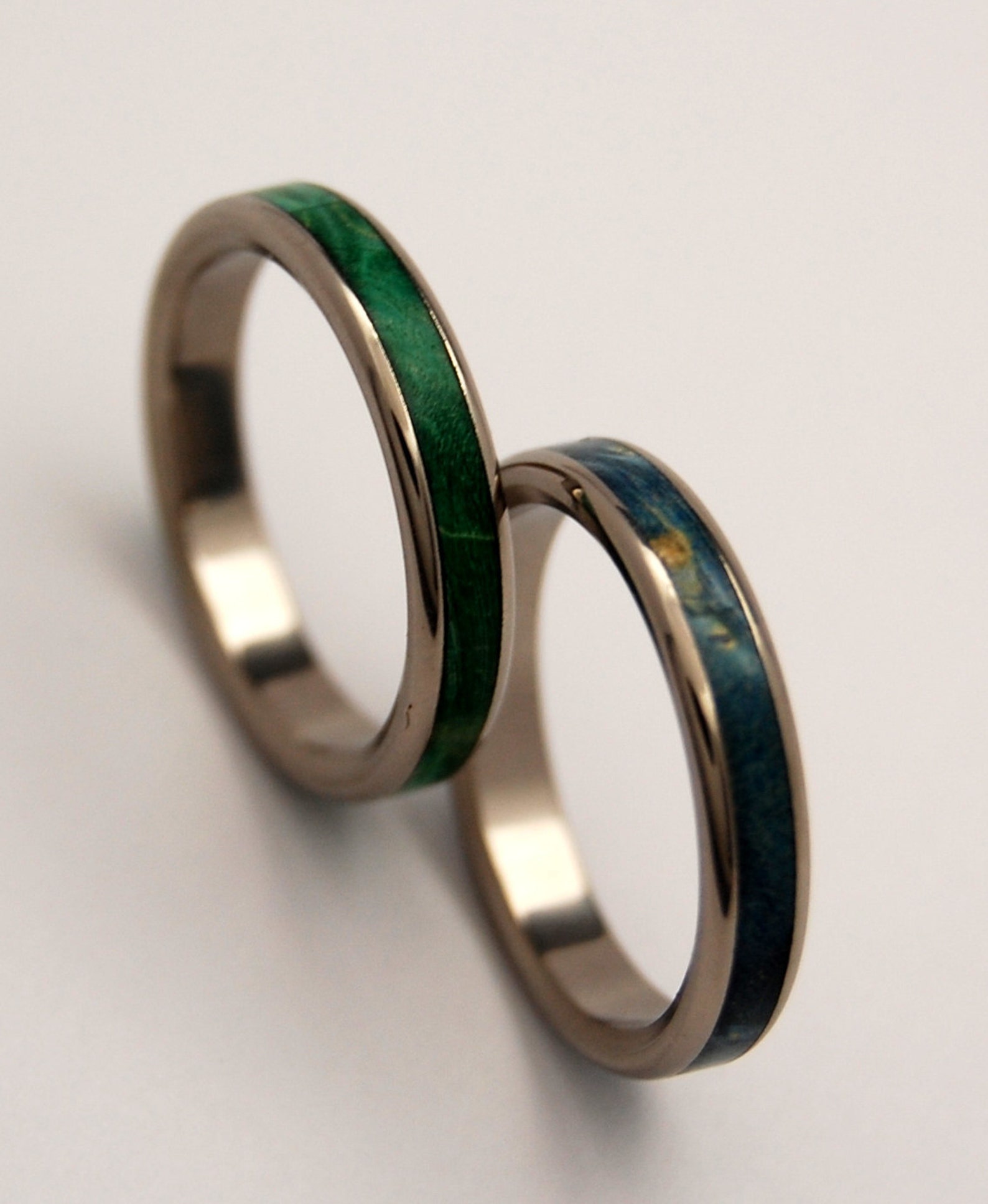 Together Blue and Green Box Elder Wedding Ring Set | Etsy