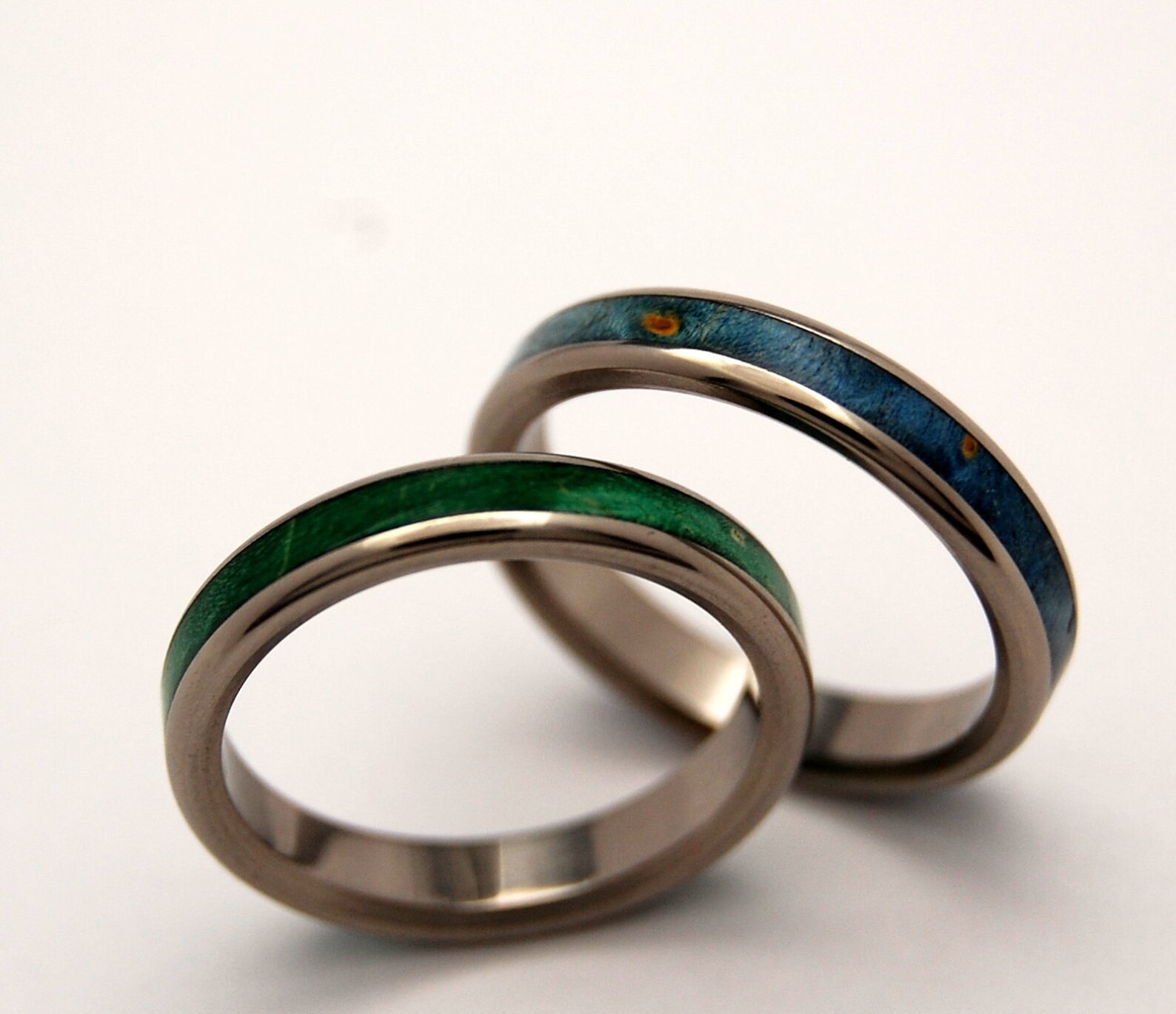 Together Blue and Green Box Elder Wedding Ring Set - Etsy