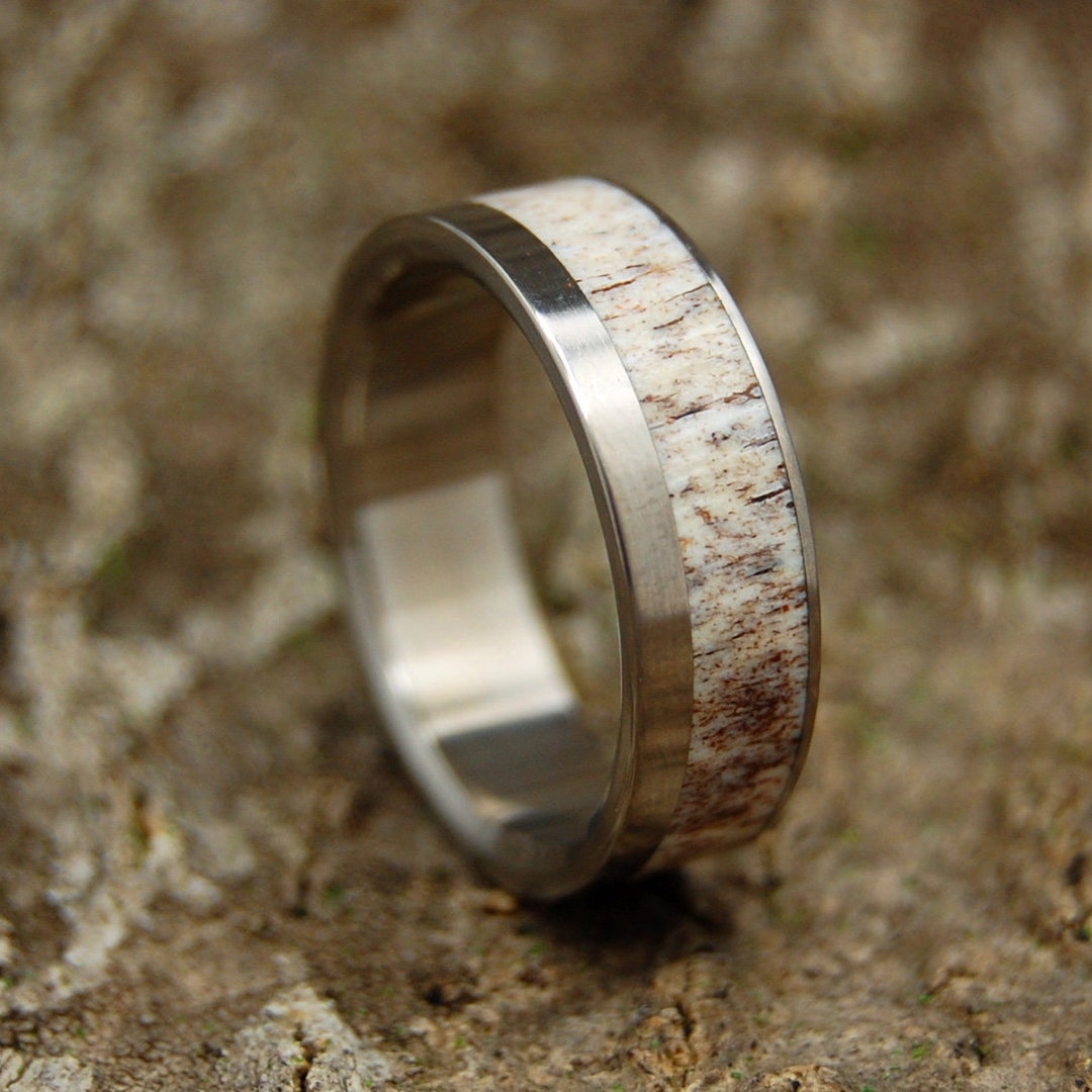 Titanium Wedding Ring, Antler Ring, Wedding Ring, Moose Antler, Men's ...