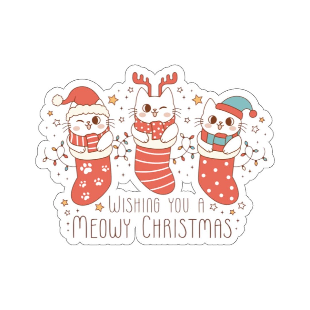 Wishing You A Meowy Christmas Sticker, Kiss-cut Stickers, Cat Lover ...