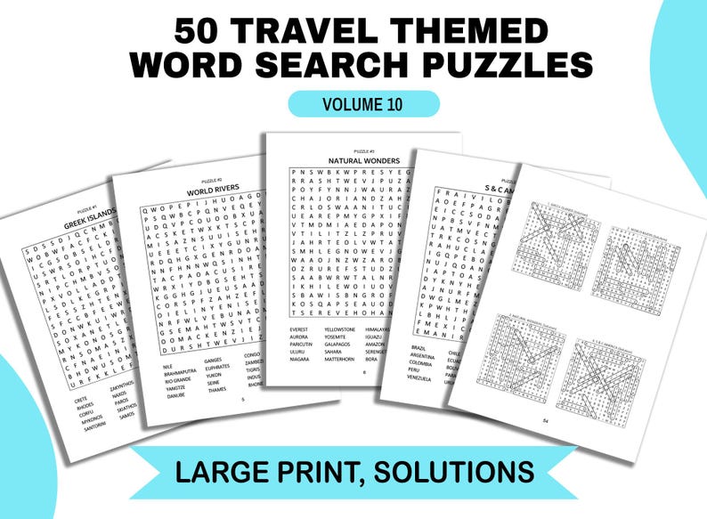 50 Travel Themed Word Search Puzzles With Solutions Volume 10 | Large ...