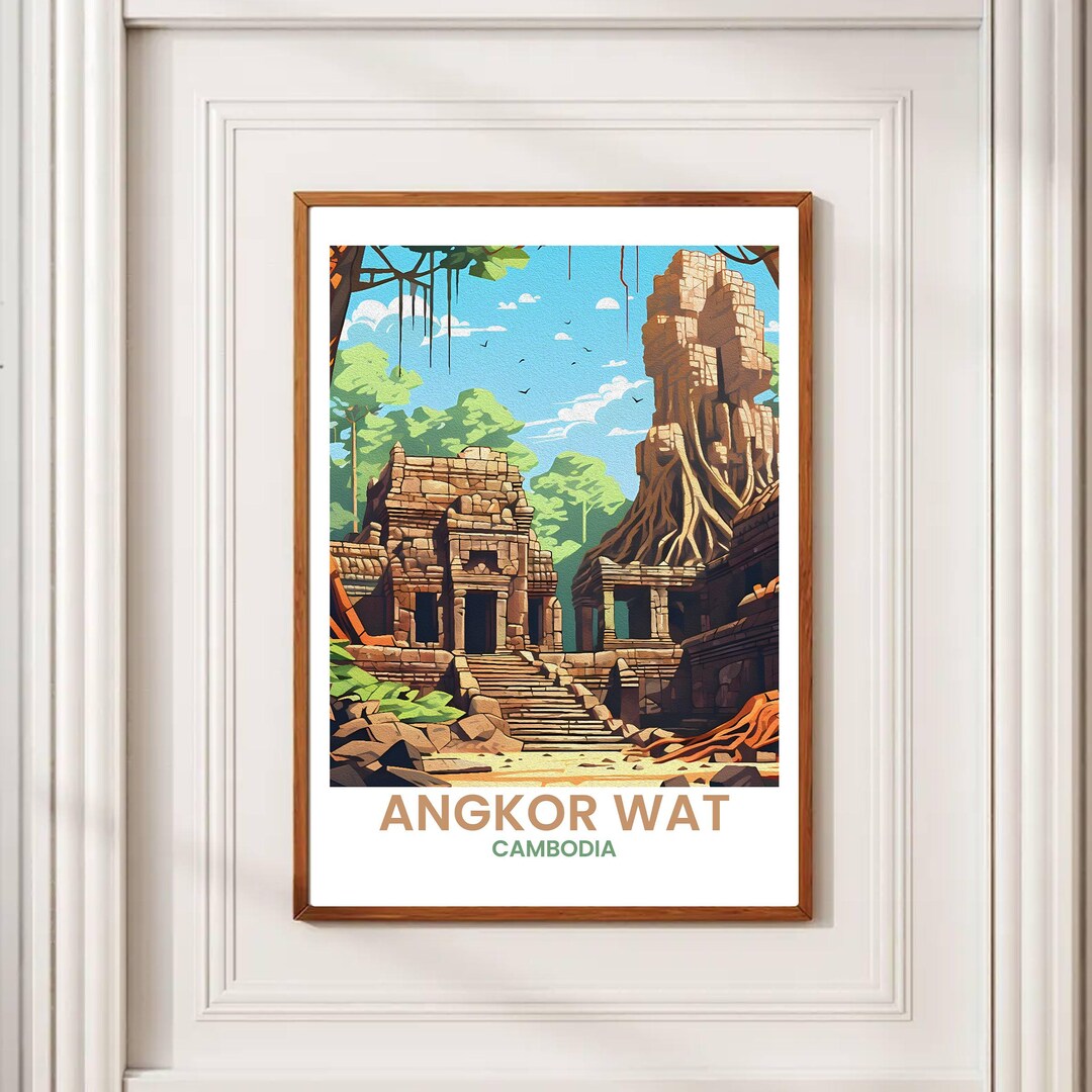 Angkor Wat Vintage Travel Poster: Cambodia Temple Art (digital ...