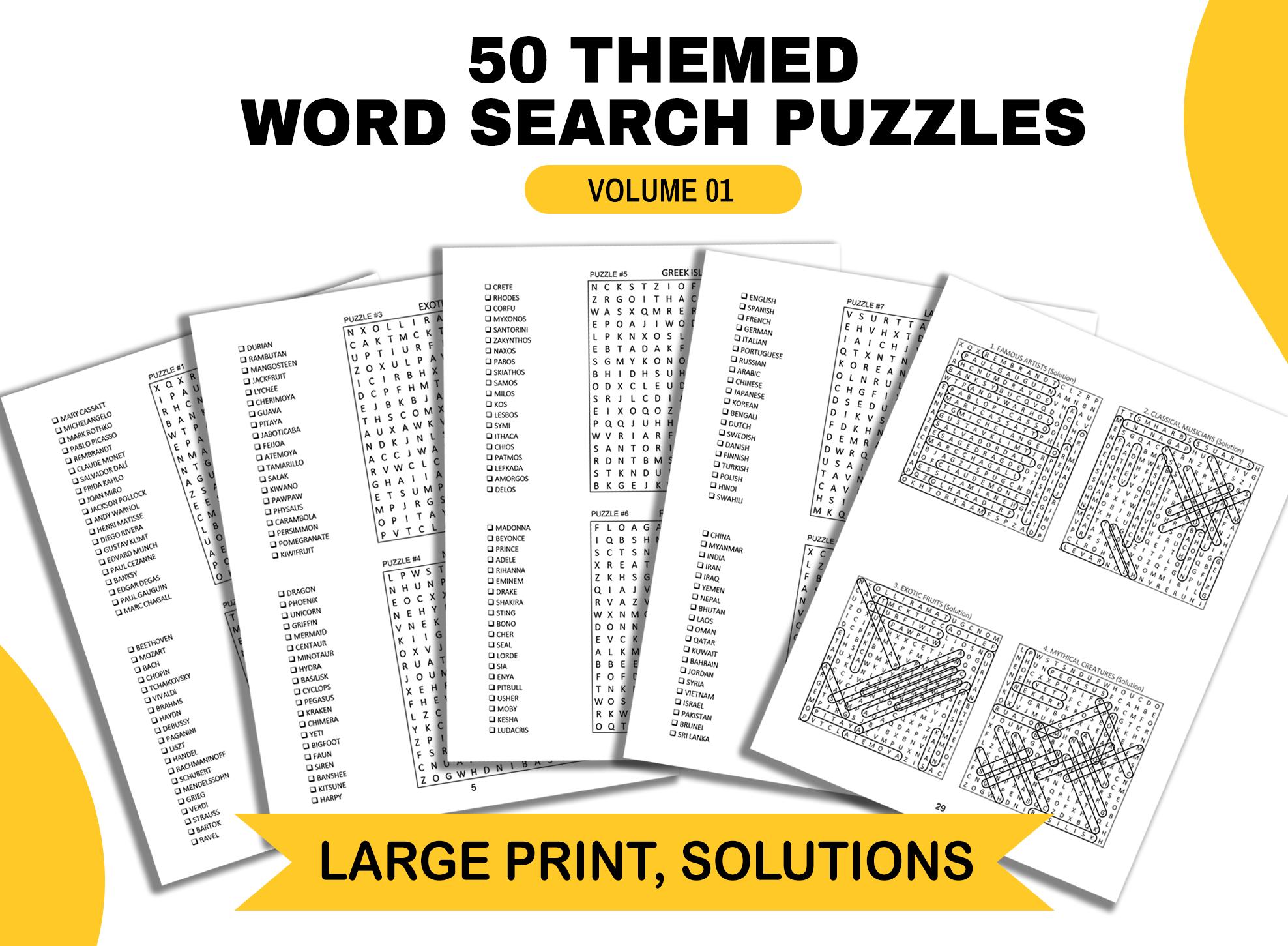 Themed Word Search Puzzle Book: Large Print Brain Game (digital ...