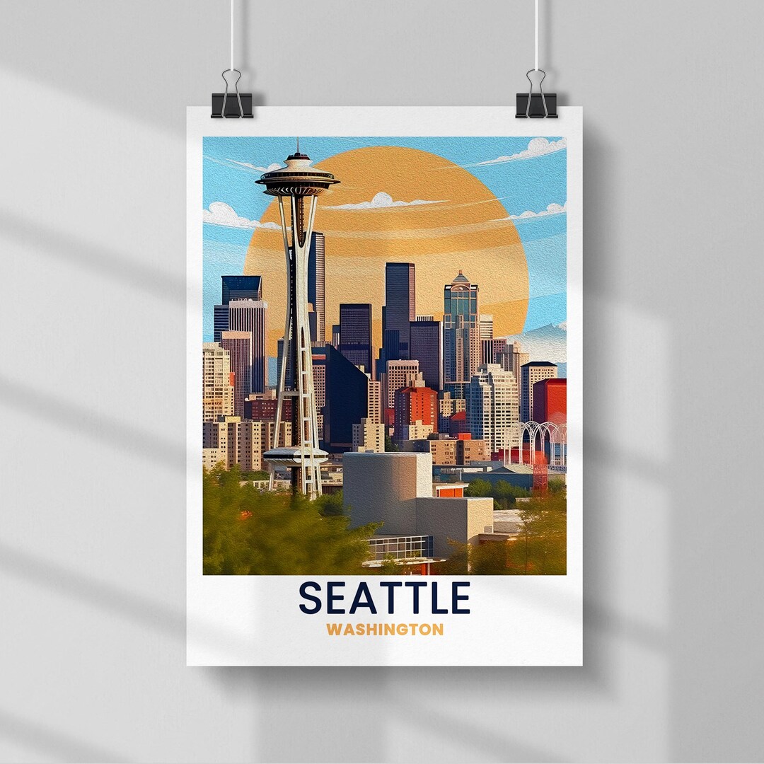 Seattle Space Needle Print: Modern Cityscape Art, Washington Travel ...