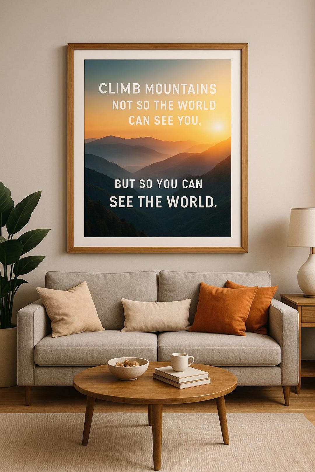 Climb Mountains" Motivational Wall Art | Sunset Mountain Poster ...