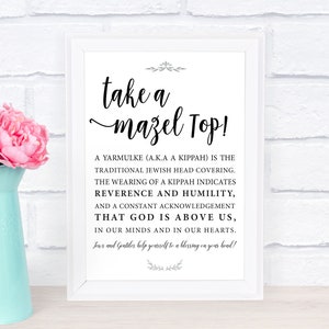 Mazel Top, Mazel Tov, Jewish Wedding Sign, Mazel Top Sign, Kippah ...