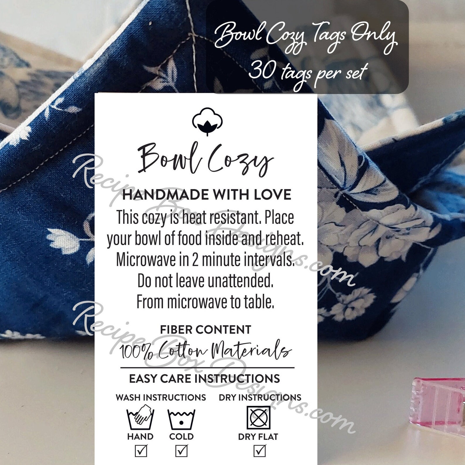 Printed Bowl Cozy Care Tags: Microwave Safe Instructions (set of 30) - Etsy