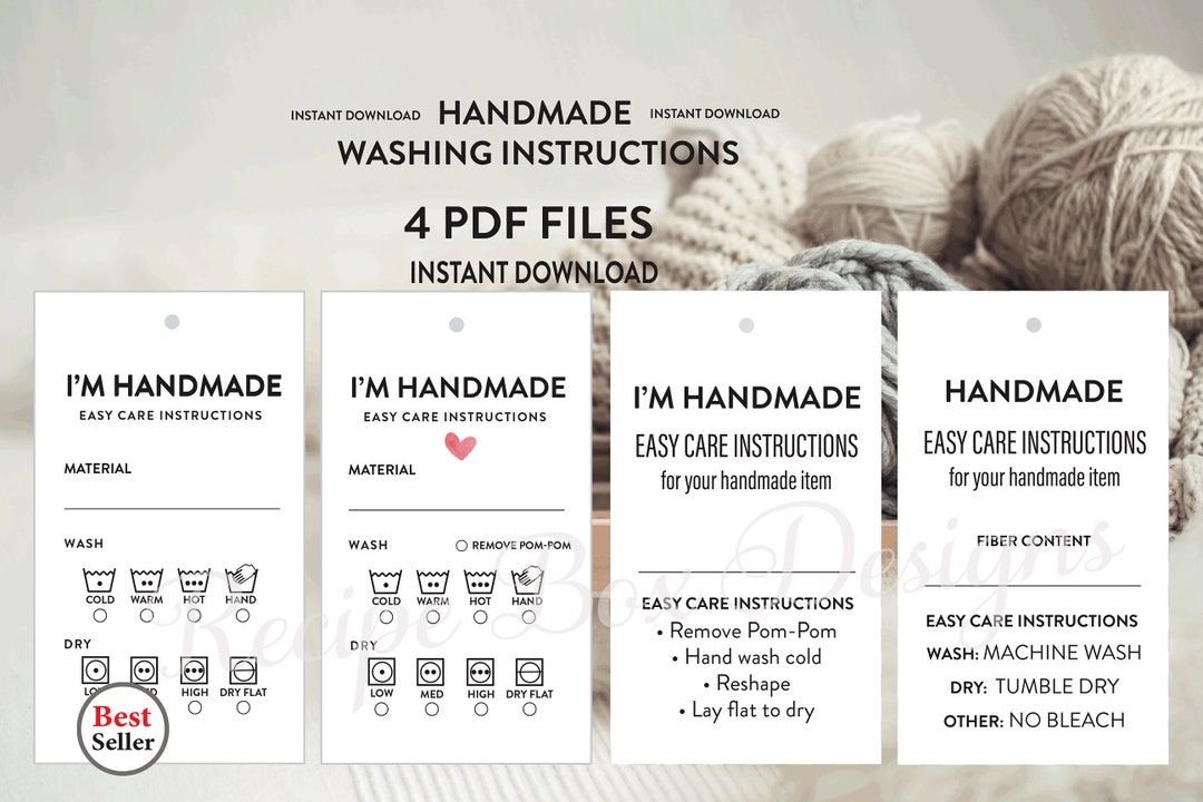 Care Label Tags for Handmade Knits, Crochet, Care Labels for Crochet ...