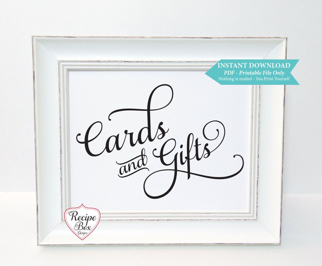Printable Sign Cards and Gifts Sign, Wedding Printable Sign, Card Table ...