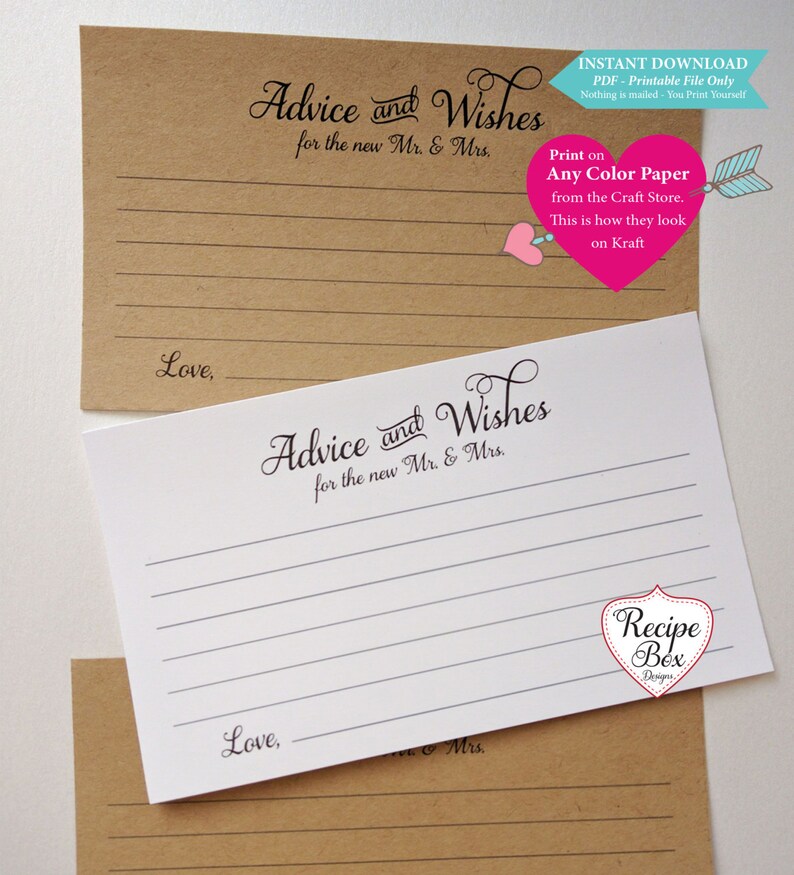 Advice and Wishes, Printable Advice and Wish Cards, Printable Advice ...