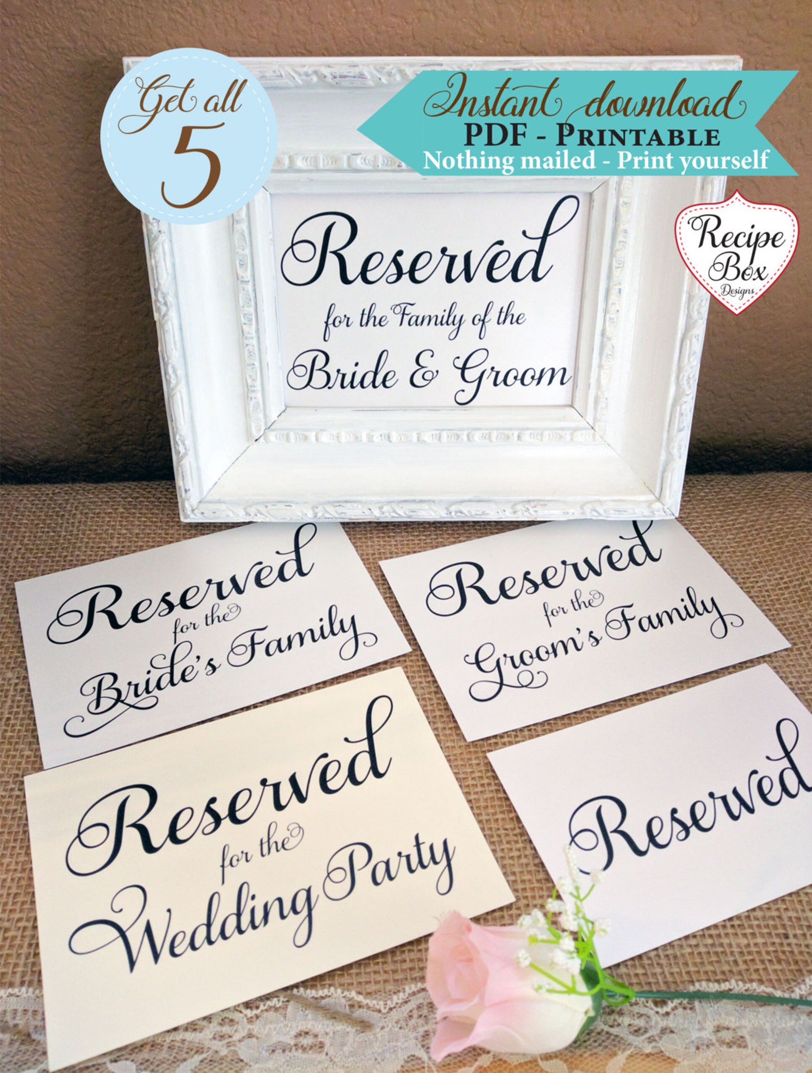 Reserved Printable Wedding Signs Reserved Sign Wedding - Etsy