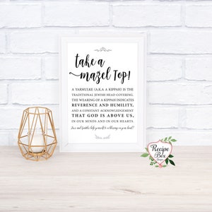 Mazel Top, Mazel Tov, Jewish Wedding Sign, Mazel Top Sign, Kippah ...