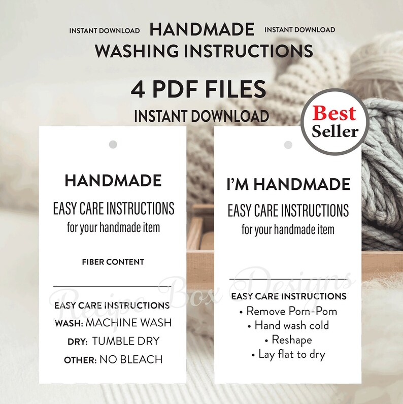 Care Label Tags for Handmade Knits, Crochet, Care Labels for Crochet ...
