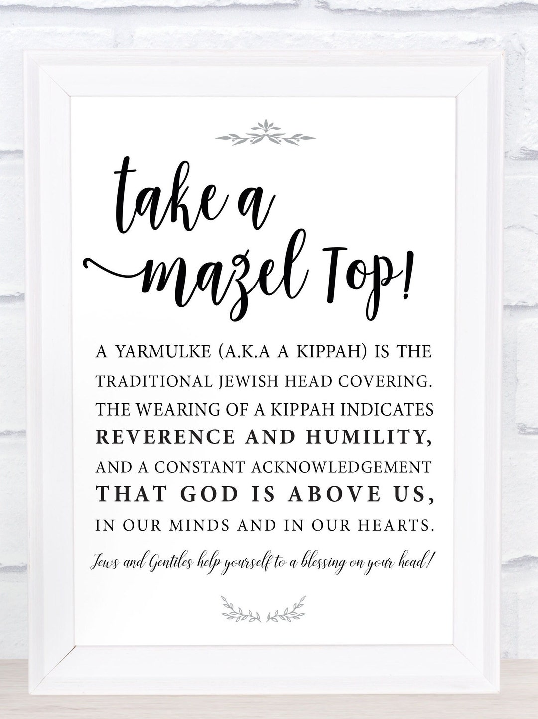 Mazel Top, Mazel Tov, Jewish Wedding Sign, Mazel Top Sign, Kippah ...