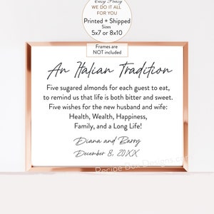 Italian Wedding Sign for Sugared Almonds, Five Sugared Almonds for Us ...