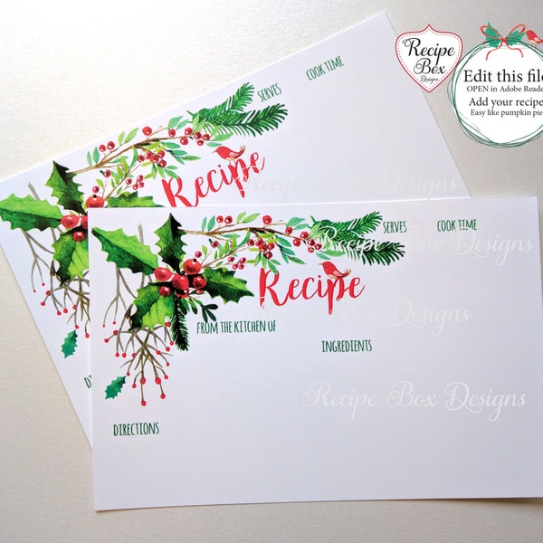Holiday Recipe Cards - Etsy